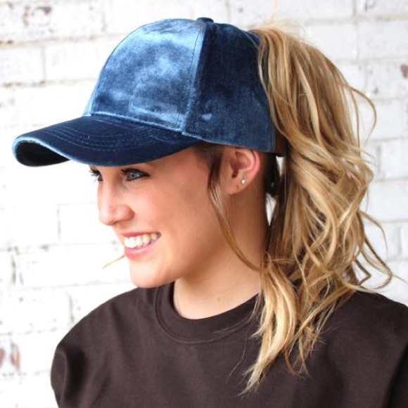 CC Boutique | Accessories | Cc Navy Blue Pony Velvet Baseball Caps ...
